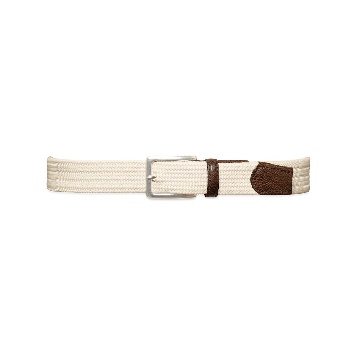 35mm Custom Leather Woven Stretch Belt - Cream | J.Hilburn