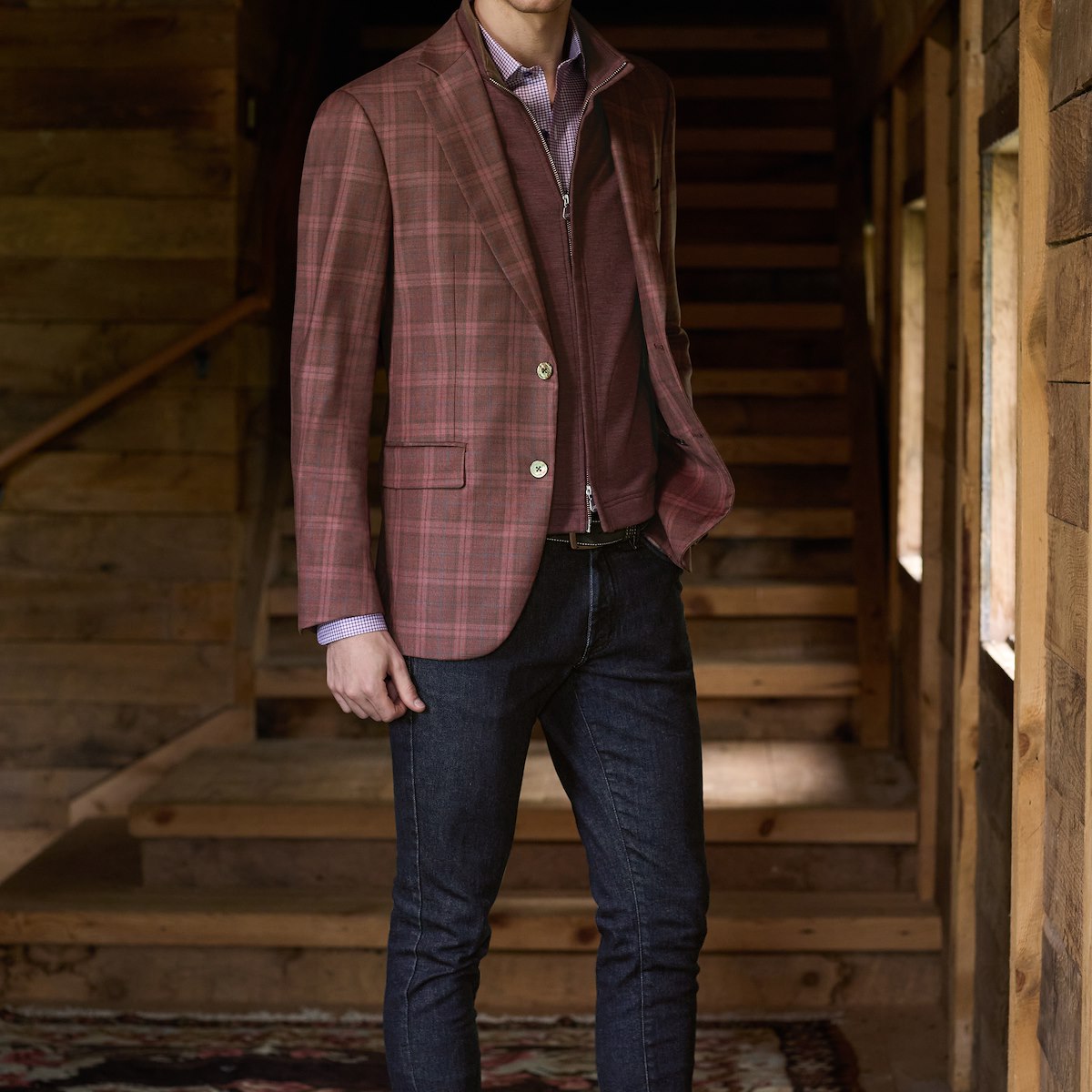 Raspberry with Blue Australis Plaid Sportcoat | J.Hilburn