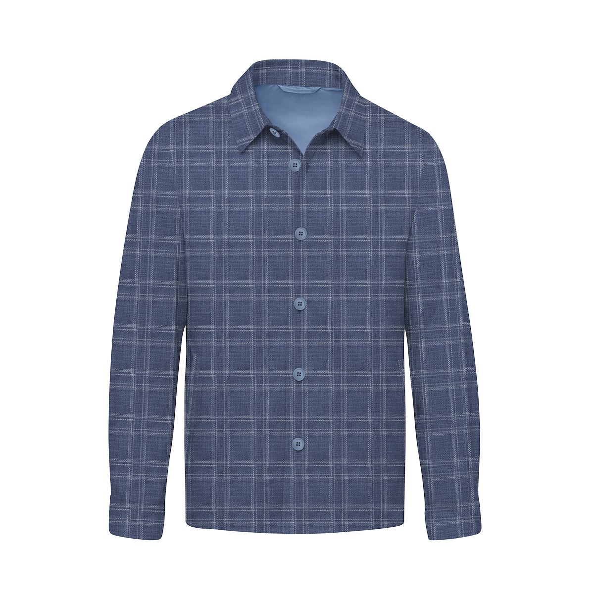 Bluebonnet Blue with Cream Textured Plaid Shirt Jacket | J.Hilburn