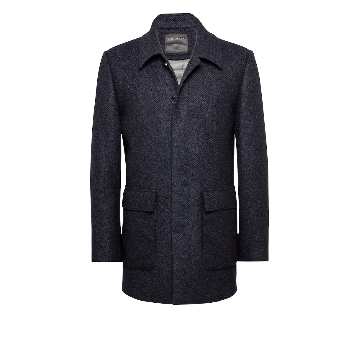 Car Coat Navy Mélange Twill Patterned Cashmere Jhilburn