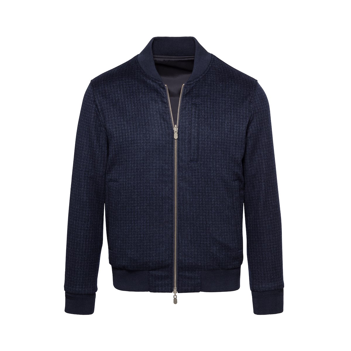 Navy/Storm Blue Wool/Cashmere Houndstooth-Reversible Bomber Jacket | J ...