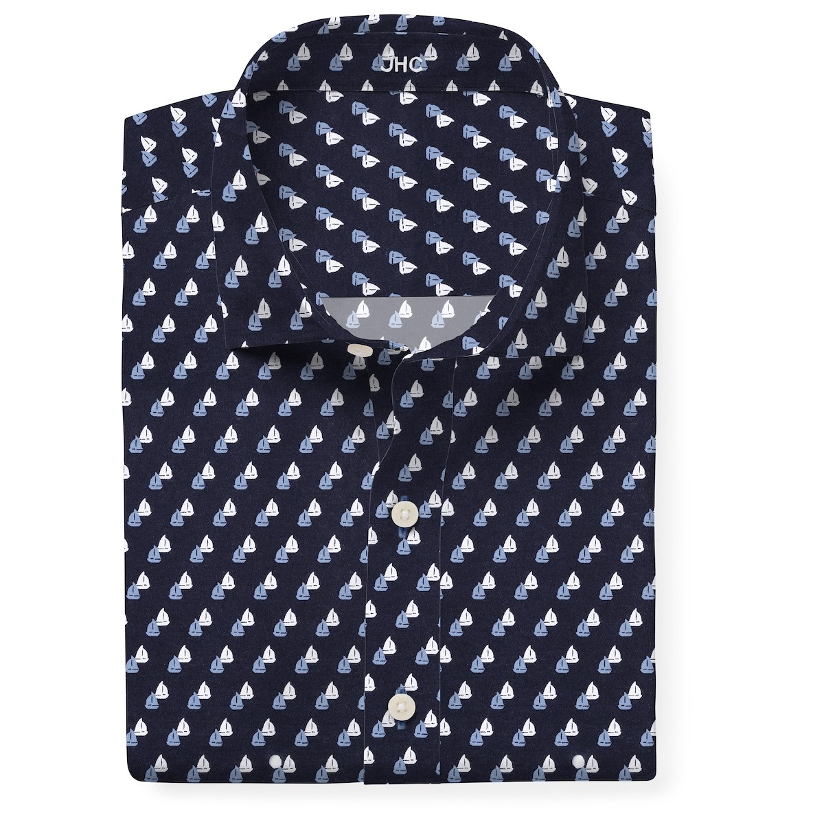 Navy Sailboat Printed Jersey Knit | J.Hilburn